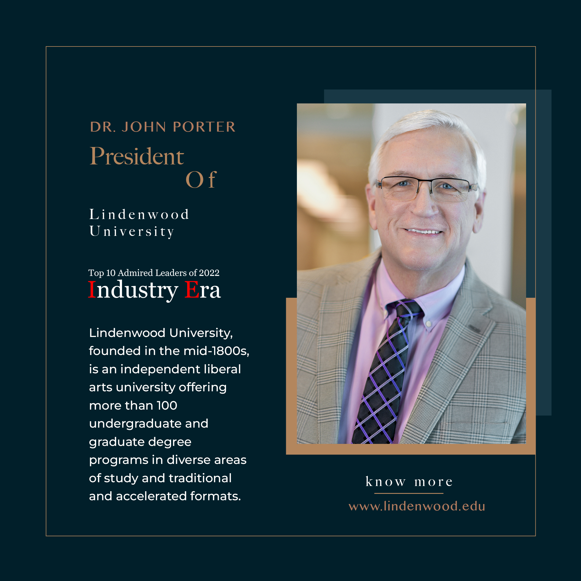 Dr. John Porter, President of Lindenwood University, Top 10 Admired ...
