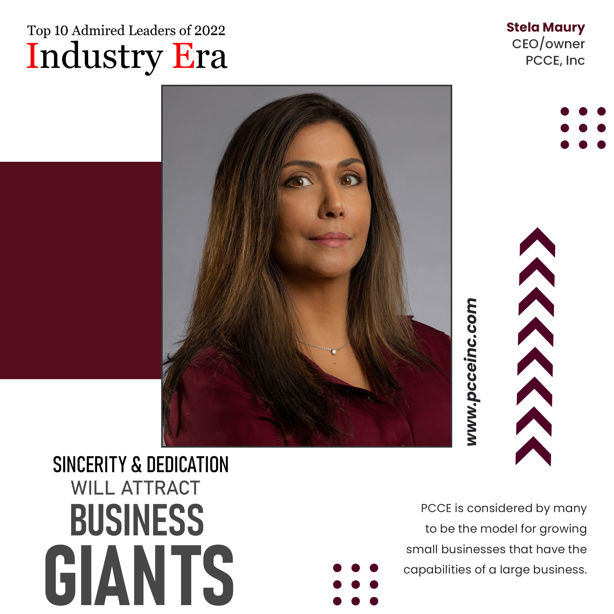 Stela Maury, CEO & Owner of PCCE, Inc, Top 10 Admired Leaders of 2022 | Industry Era